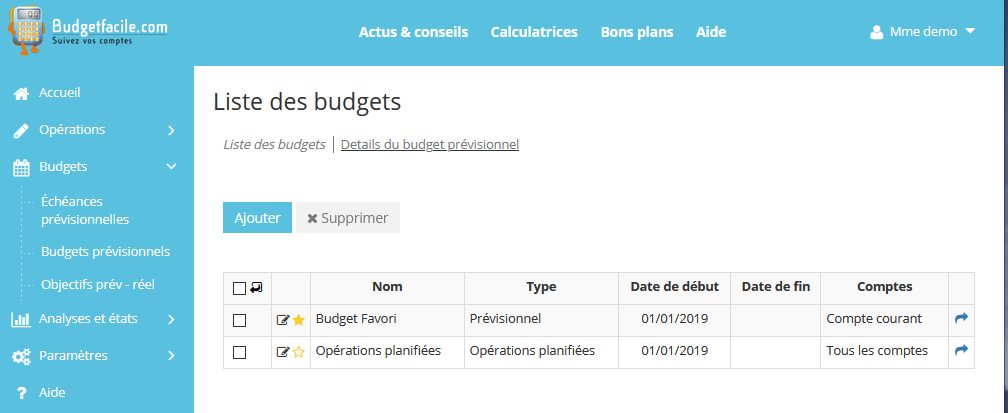 Faire son budget prévisionnel avec Budgetfacile.com - Budget facile